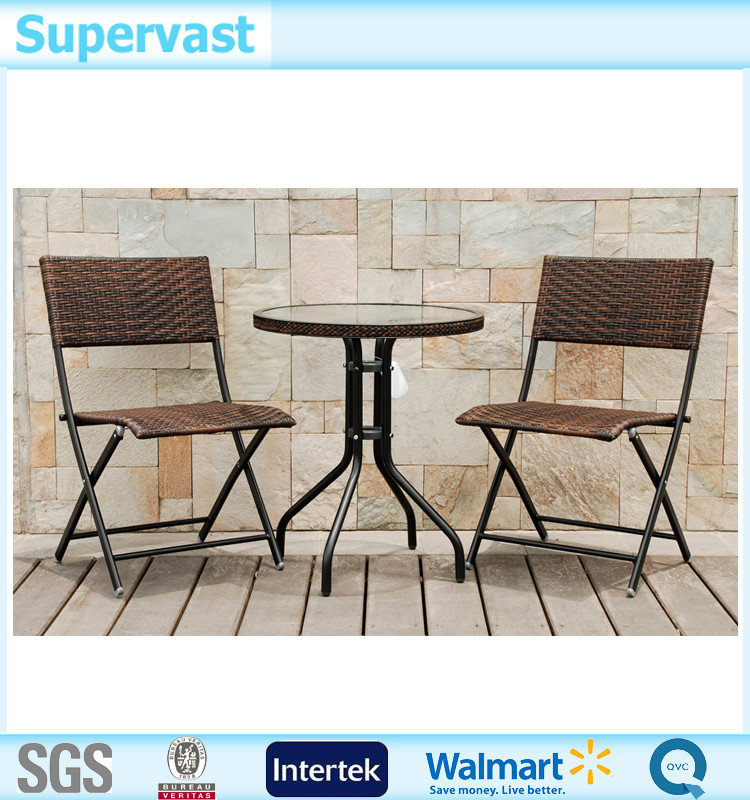 Resin Wicker Folding Patio Furniture Set / 3PC Outdoor Bistro Table Sets