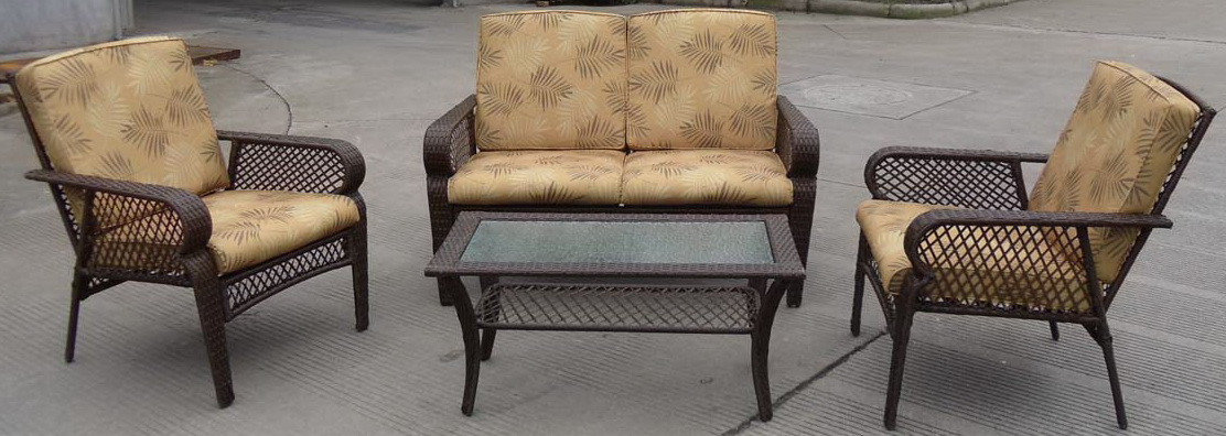 KD Brown Resin Wicker Outdoor Furniture 4pcs Set for Garden / Backyard