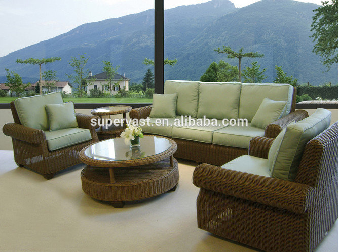 Garden Patio Sectional Sofa , 5 Piece Outdoor Wicker Conversation Sets