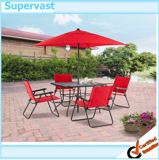 Outdoor Patio Furniture Dining Sets 6PC Folding Dining Set With Colored Umbrella