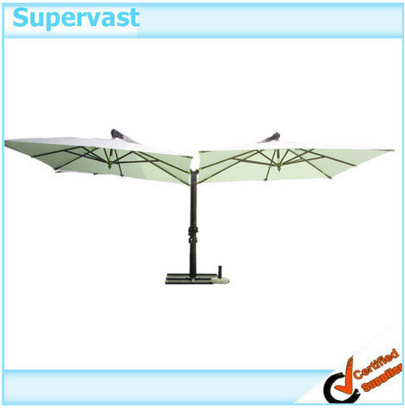 Twin Side Cantilever Offset Patio Umbrella , Sunshade Wood Outdoor Hanging Umbrella