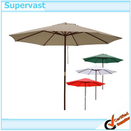 9 Foot Push up Wood Patio Umbrella , 2.7M Teak Wood Market Umbrellas