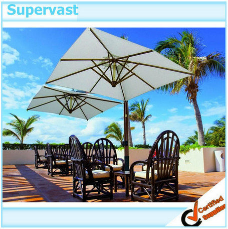 Double Wooden Offset Patio Umbrella Canopy , Cantilever Outdoor Patio Table Umbrella