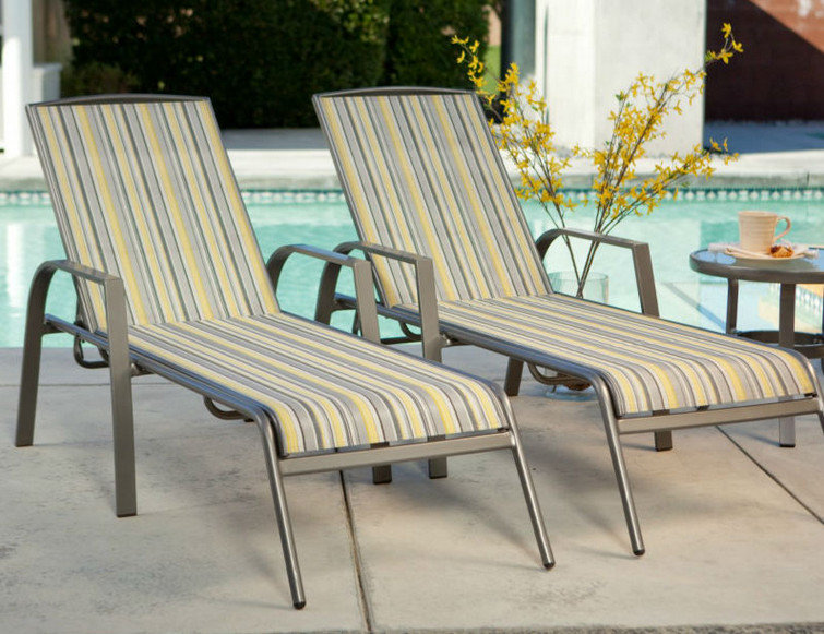 Poolside Sling Chaise Lounge Set Aluminum Patio Furniture Sun Chaise Lounge with Cushion