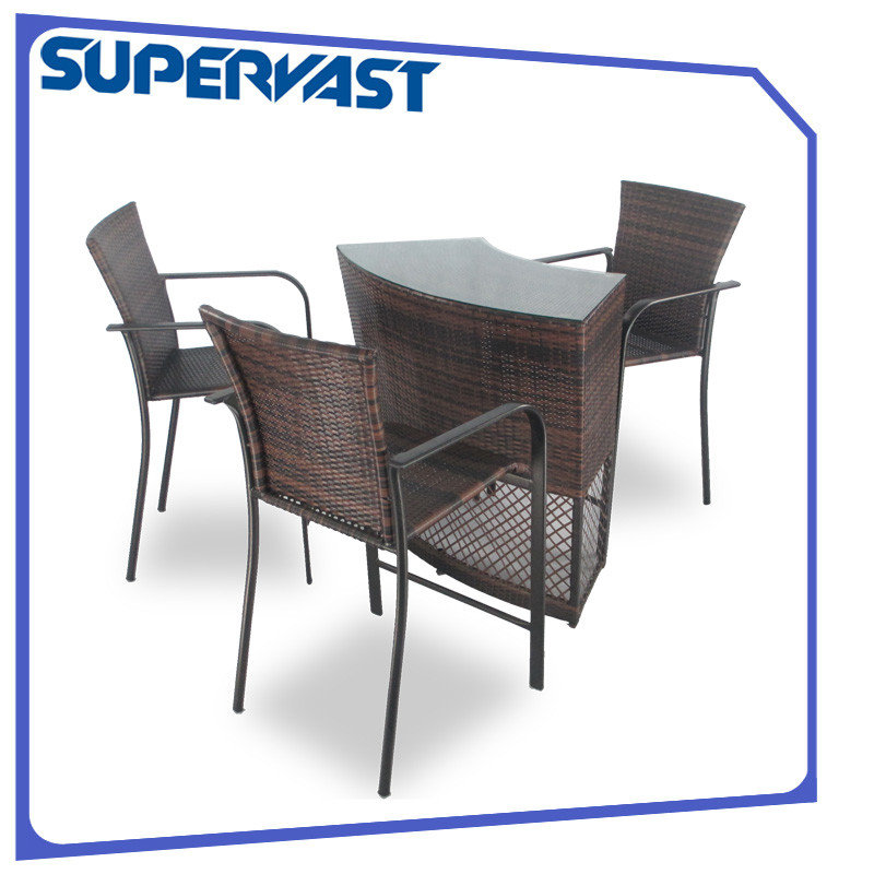 Brown Black Pub Height Resin Wicker Patio Furniture Bar Furniture Set Curved Table