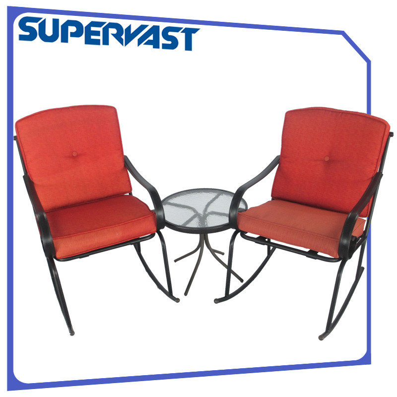 Red Patio Bistro Set Rocking Chair Chat Set with Cushion KD Style