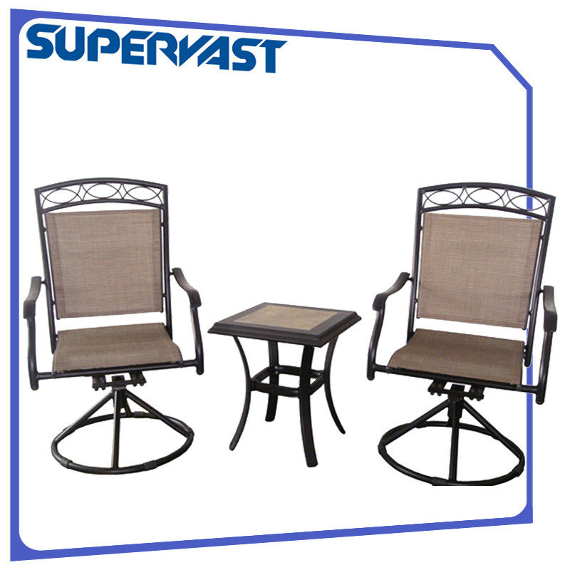 3pc Swivel Sling Chat Set Tile Top Table Swivel Chairs ISO9001 SGS