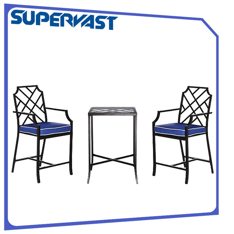 Outdoor Living Straight Pattern Steel Black Iron Bistro Set , High Bar Patio 2 Chair Bistro Set