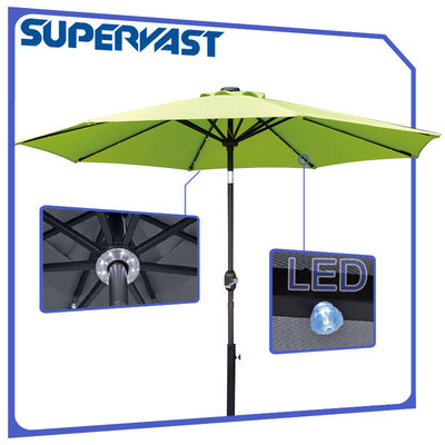 Outdoor Patio LED Solar Powered Aluminium Market Umbrella Crank Tilt