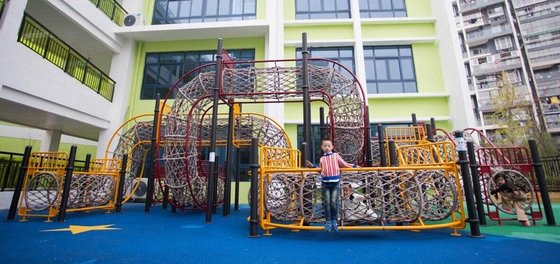 Stainless Steel Kids Outdoor Gym Equipment Climbing Net With Slide Abrasion Resistance supplier