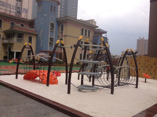 Playground Kids Outdoor Gym Equipment , Rope Net Playground Yellow For Residential zones supplier