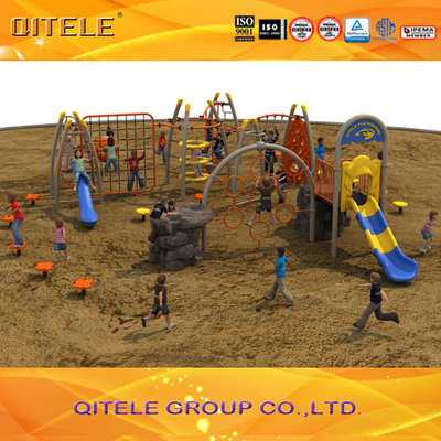 Playground Kids Outdoor Gym Equipment , Rope Net Playground Yellow For Residential zones supplier