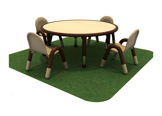 Round Solid Wood Children Table And Chairs With Adjustalbe Stainless Steel Legs supplier