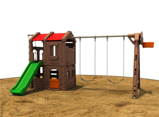 Small Brown Plastic Outdoor Swing Set , Outdoor Plastic Swing Sets supplier