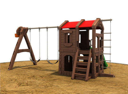 Small Brown Plastic Outdoor Swing Set , Outdoor Plastic Swing Sets supplier