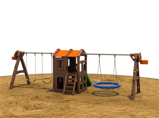 Orange Single Children Swing Sets With Playhouse Galvanized Post supplier
