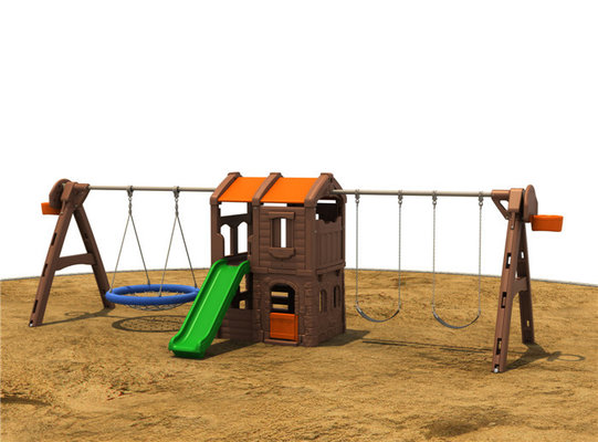 Orange Single Children Swing Sets With Playhouse Galvanized Post supplier
