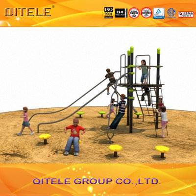 Custom Color Kids Outdoor Gym Equipment With Climbing Net / Slide Bar supplier