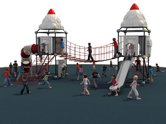 Colorful Kids Climbing Net With Stainless Steel Tunnel Slide And LLDPE Roof supplier