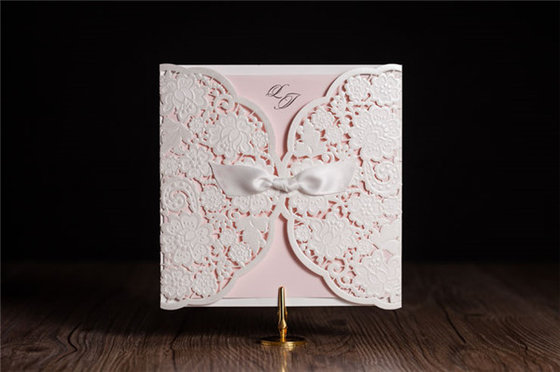 Pink lace hand-cut wedding invitations Personality invitation card
