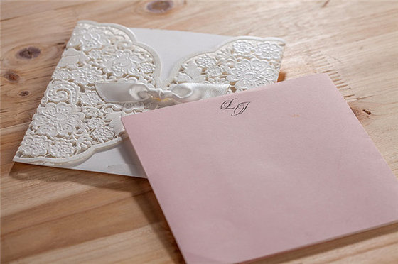 Pink lace hand-cut wedding invitations Personality invitation card