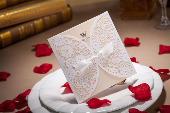 Pink lace hand-cut wedding invitations Personality invitation card