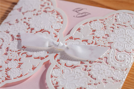 Pink lace hand-cut wedding invitations Personality invitation card