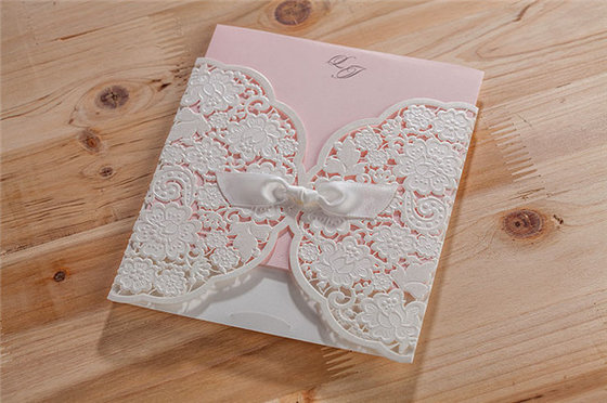 Pink lace hand-cut wedding invitations Personality invitation card