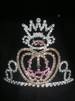 Low cost halloween pageant crowns and tiaras pumpkin and bear yellow and black rhinestone pageant crowns custom crowns