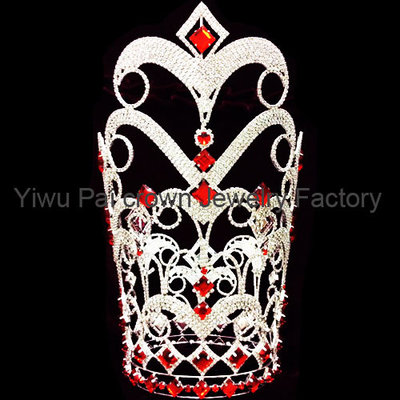 10 inch tall and 7 inch diameters red stones crown for christmas tall pageant crowns and tiaras supplier pai crown