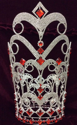 10 inch tall and 7 inch diameters red stones crown for christmas tall pageant crowns and tiaras supplier pai crown