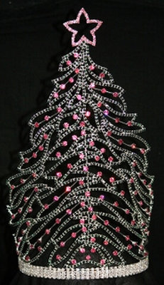Custom Christmas tree crowns for your pageants red and green rhinestone crowns and tiaras wholesale pai crown supplier