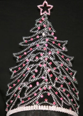Custom Christmas tree crowns for your pageants red and green rhinestone crowns and tiaras wholesale pai crown supplier