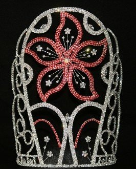 Red flower easter spring pageant crowns and tiaras 10 inch tall silver plating adjustable band pai crown jewelry custom