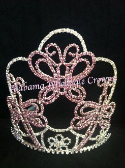 Pink butterfly crowns and tiaras wholesale pageant tiaras rhinestone crystal crown supplier cheap pageant crowns sale