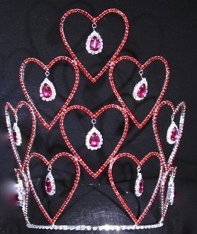 Valetines day crowns and tiaras red hearts crystal rhinestone crowns custom pageant crowns for girls and lady pai crown