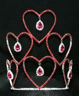 Valetines day crowns and tiaras red hearts crystal rhinestone crowns custom pageant crowns for girls and lady pai crown