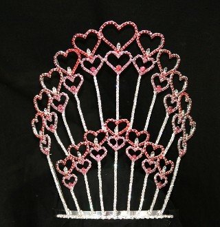 Valetines day crowns and tiaras big red hearts crystal rhinestone crowns custom pageant crowns supplier manufactuer