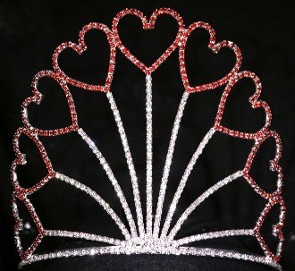 Valetines day crowns and tiaras big red hearts crystal rhinestone crowns custom pageant crowns supplier manufactuer