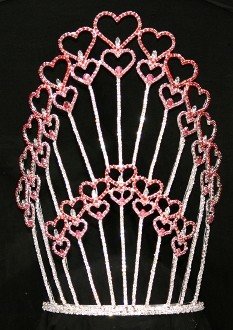 Valetines day crowns and tiaras big red hearts crystal rhinestone crowns custom pageant crowns supplier manufactuer