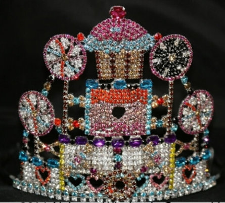 Candy tiaras and crowns rhinestone cake crystal crowns custom pageant crowns and tiaras supplier manufactuer pai crown