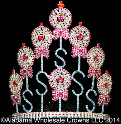 Lollipop tiaras crowns rhinestone cake crystal crowns custom birthday pageant crowns supplier manufactuer pai crown