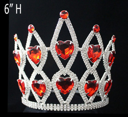 12 inch big round rhinestone crystal pageant crowns and tiara gift for party and holiday red stone crowns display sale