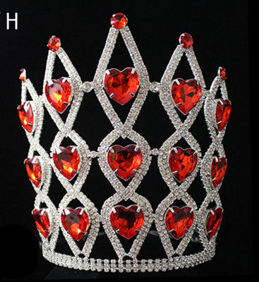 12 inch big round rhinestone crystal pageant crowns and tiara gift for party and holiday red stone crowns display sale