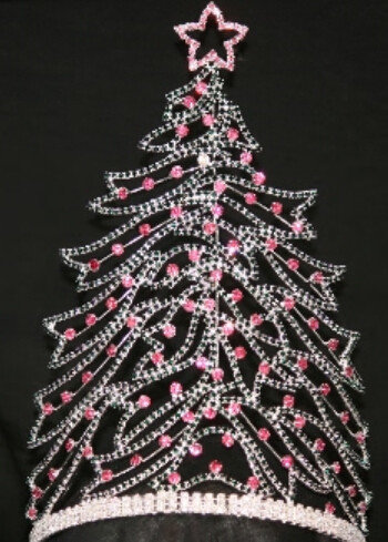 Custom Christmas tree crowns for your pageants red and green rhinestone crowns and tiaras wholesale pai crown supplier