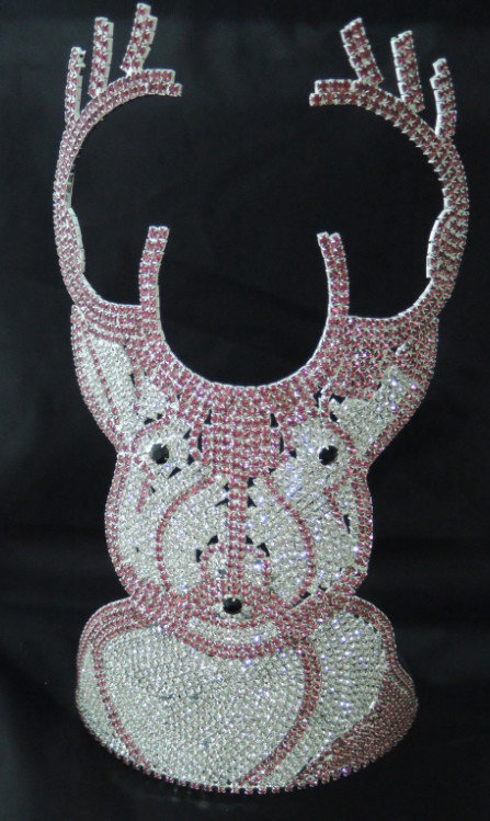 12 inch tall pink deer rhinestone crowns tiaras for unique theme pageants in USA and canada girls crowns wholesale