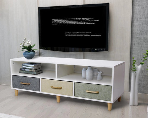 TV stand Cabinet and open storage options Chipboard with melamine finish Oak and White supplier