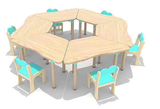 qihang QHD001 Kindergarten children's original wooden table chairs supplier