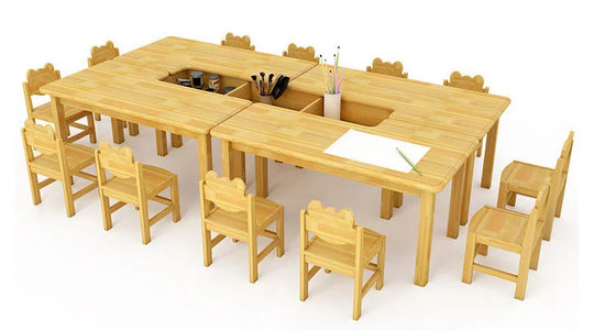 qihang QHD001 Kindergarten children's original wooden table chairs supplier