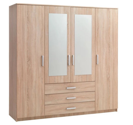 MS bedroom furniture 3 drawer 4 door Wardrobe with mirror supplier